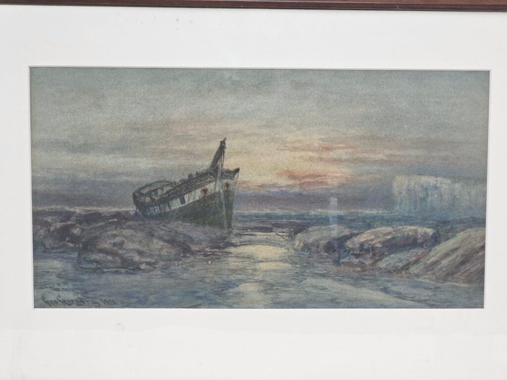 Watercolour of A Beached Ship by Isle of Wight Artist George Gregory ...
