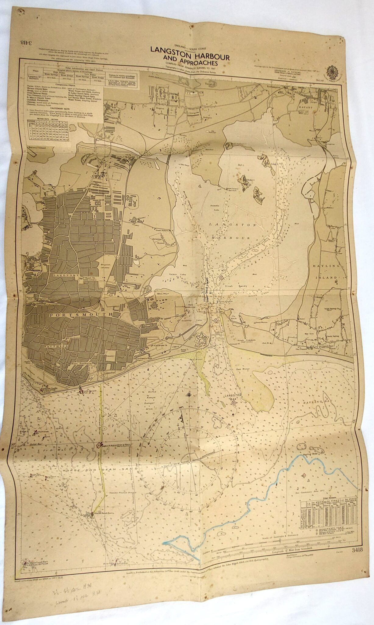 Vintage, British Admiralty Chart - Langston Harbour and Approaches ...