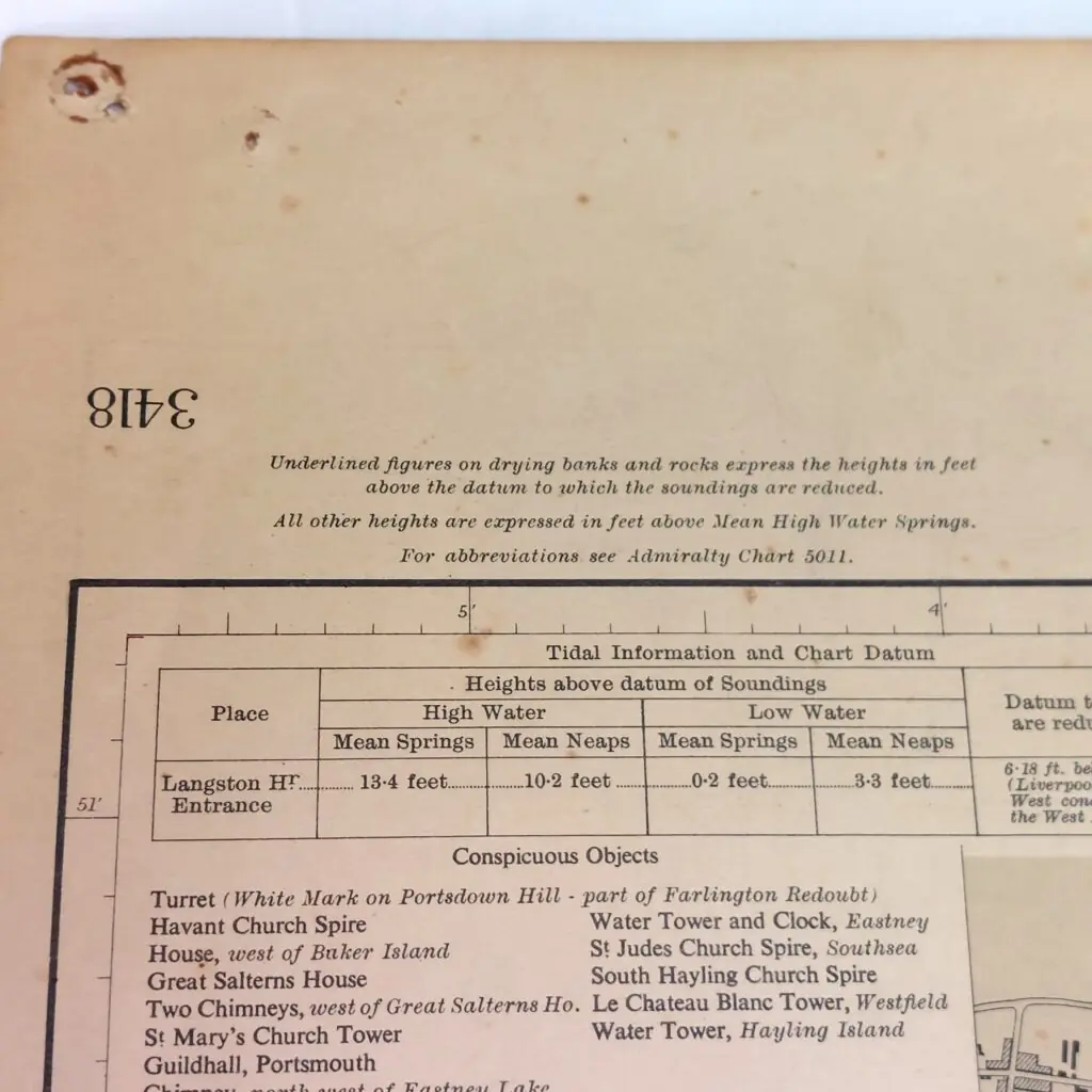Vintage, British Admiralty Chart - Langston Harbour and Approaches ...