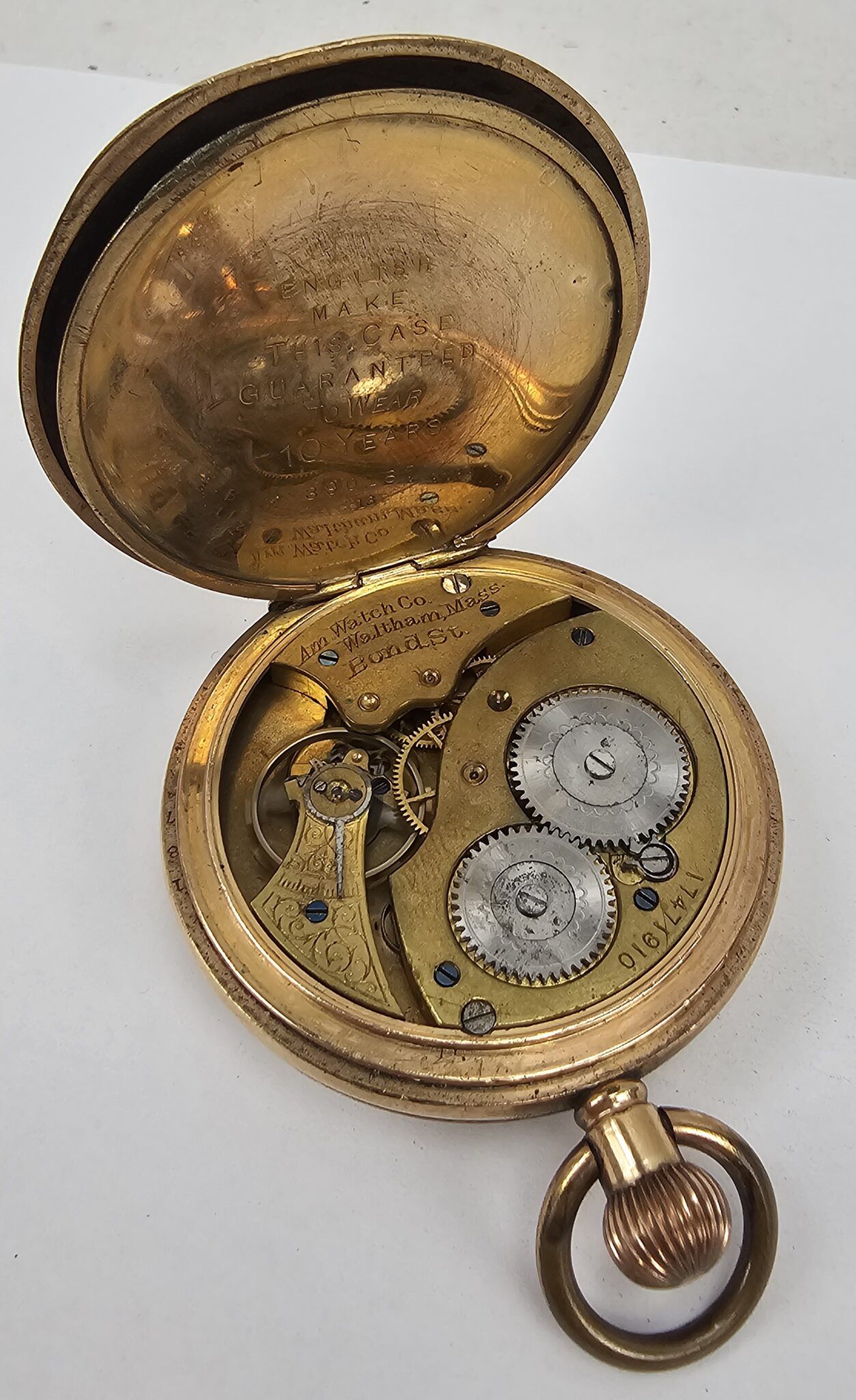 Waltham Open Face Top Wind Gold Plated Pocket Watch GWO - Sally Antiques