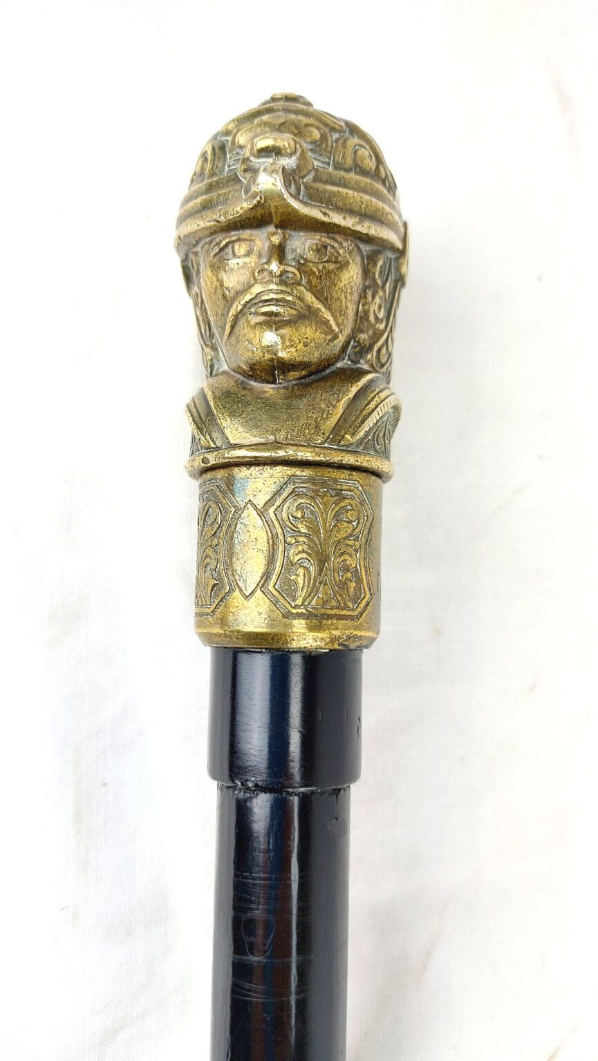 Brass Helmeted Mustached "Knight", Lighter topped Walking Stick - Sally ...