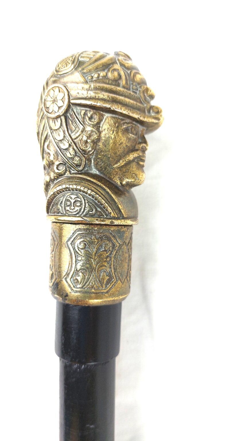 Brass Helmeted Mustached "Knight", Lighter topped Walking Stick - Sally ...