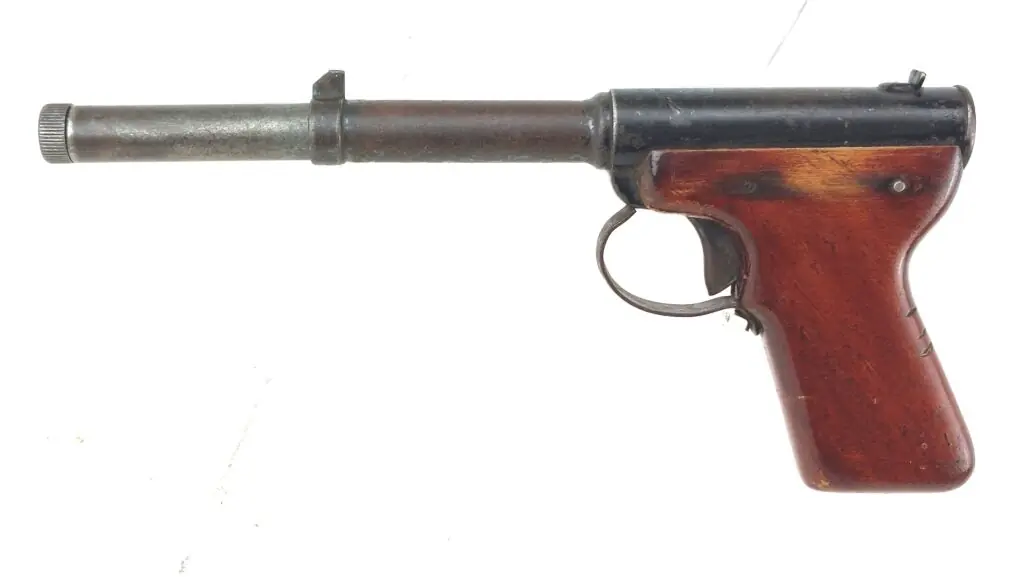 British, Diana Model Number 2 Gat Type Air Pistol, with smooth wooden ...