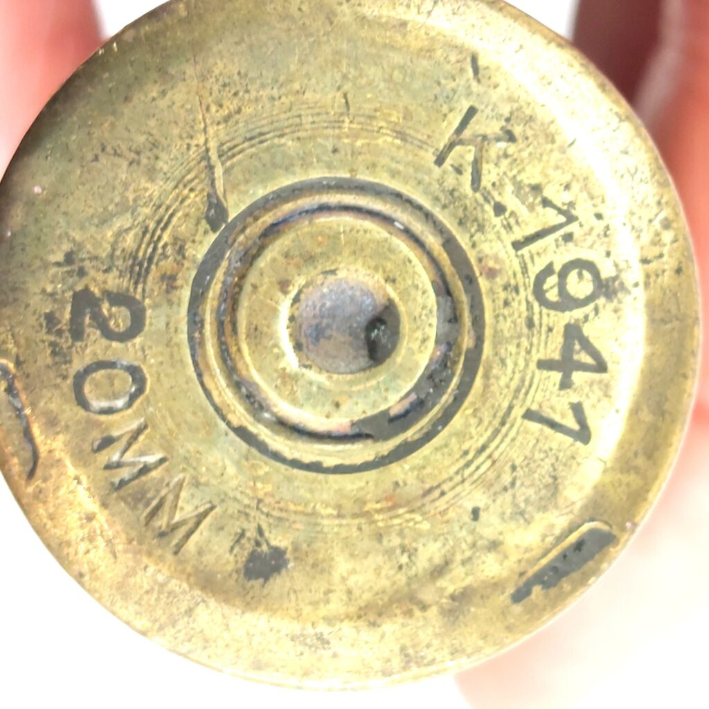 British, WW2, 20MM Brass Round, Dated 1941, Made by K (Kynoch Factories ...