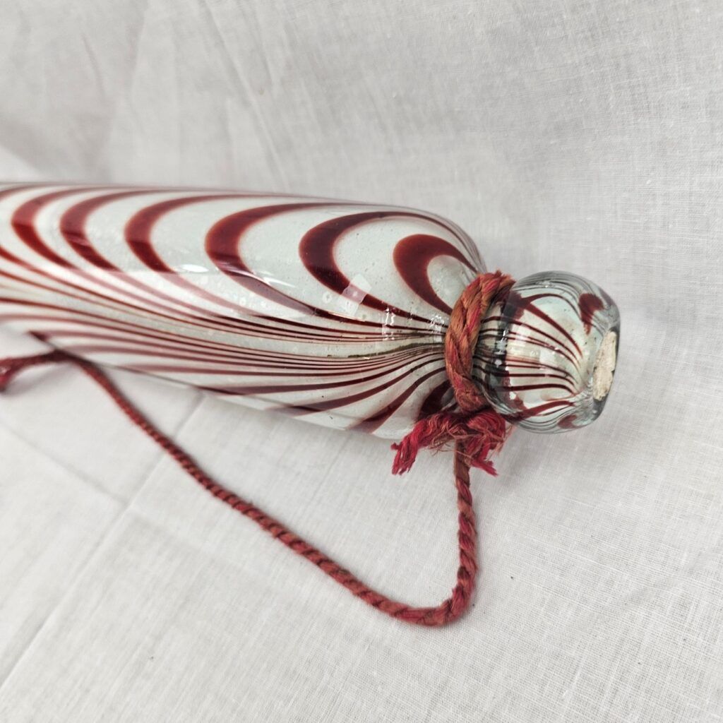 Victorian Red And White Combed Nailsea Glass Rolling Pin - Sally Antiques