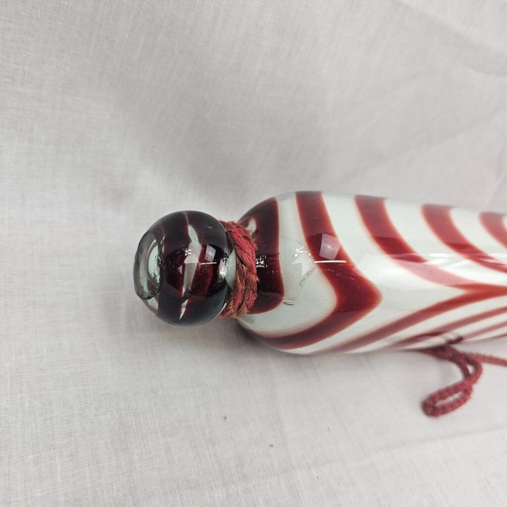 Victorian Red And White Combed Nailsea Glass Rolling Pin - Sally Antiques
