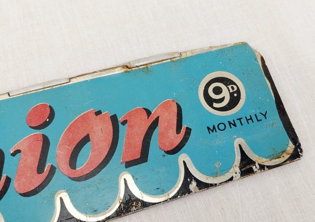 Vintage London Opinion Tin Shop Counter Sign - Sally Antiques