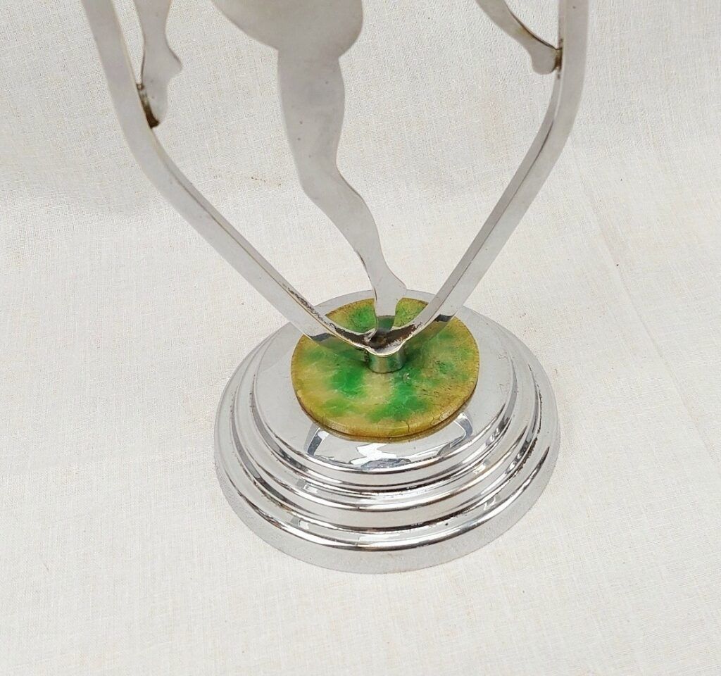 Art Deco Chrome Nude Lady Figural 3 Branch Candelabrum - Sally Antiques