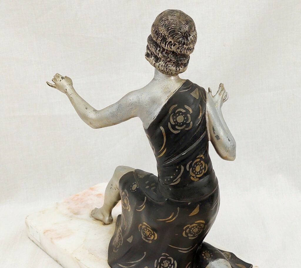 Art Deco Spelter And Marble Figure Of A Flapper Lady - Sally Antiques
