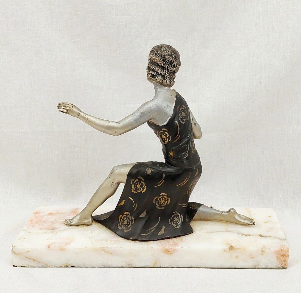 Art Deco Spelter And Marble Figure Of A Flapper Lady - Sally Antiques
