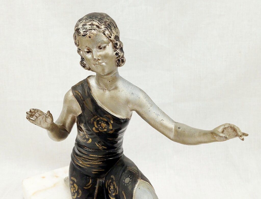 Art Deco Spelter And Marble Figure Of A Flapper Lady - Sally Antiques
