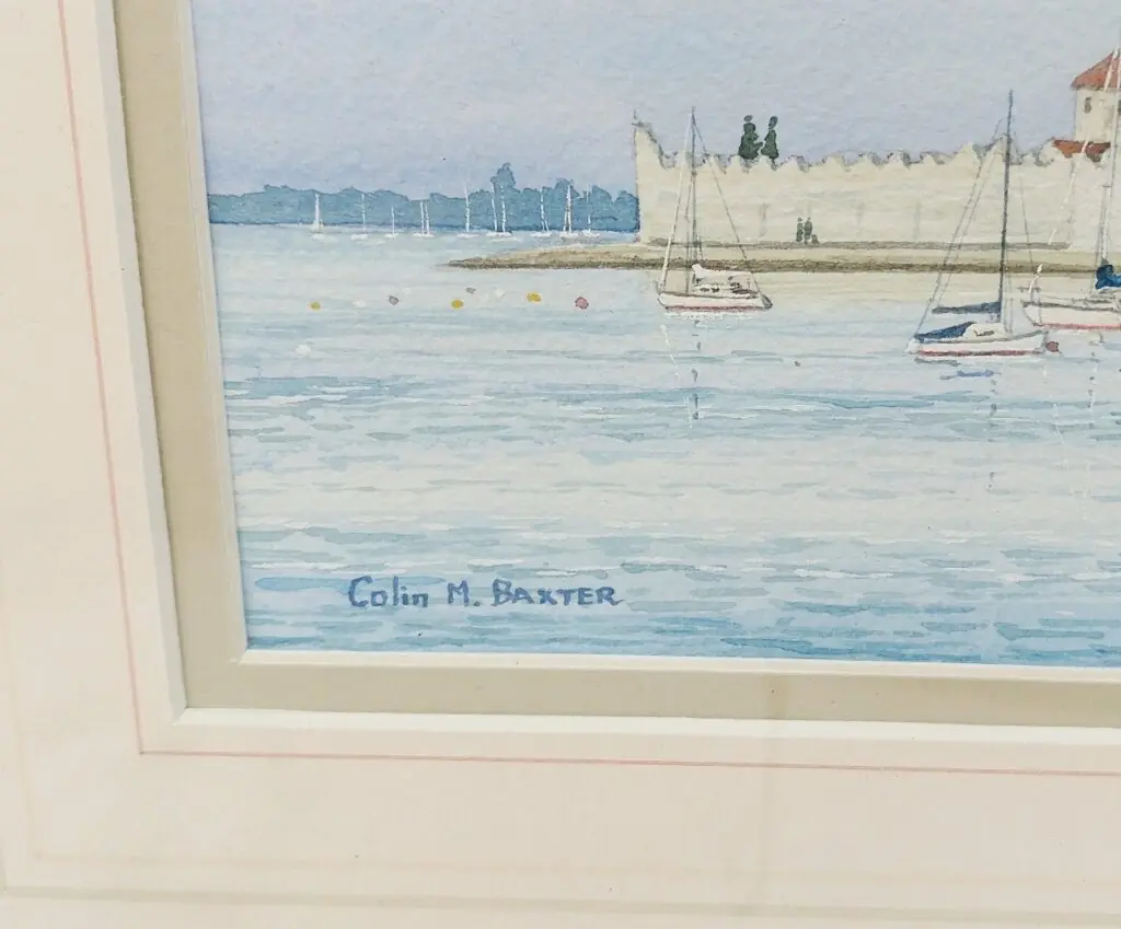 Framed Watercolour Of Porchester Castle By Colin Baxter - Sally Antiques