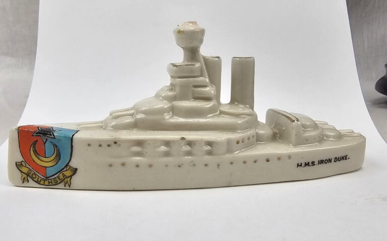 Large WW1 Southsea Crested Ware Battleship By Savoy China - Sally Antiques