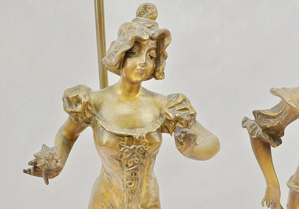 Pair Art Nouveau Gilt Spelter Lady Figurines Converted To Table Lamps ...