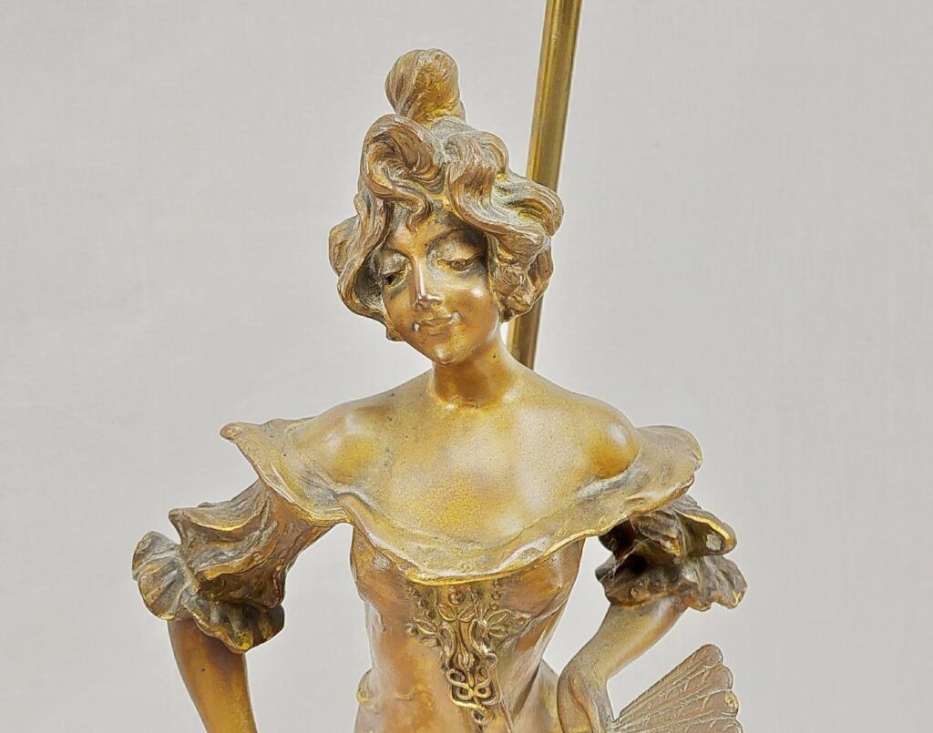 Pair Art Nouveau Gilt Spelter Lady Figurines Converted To Table Lamps ...