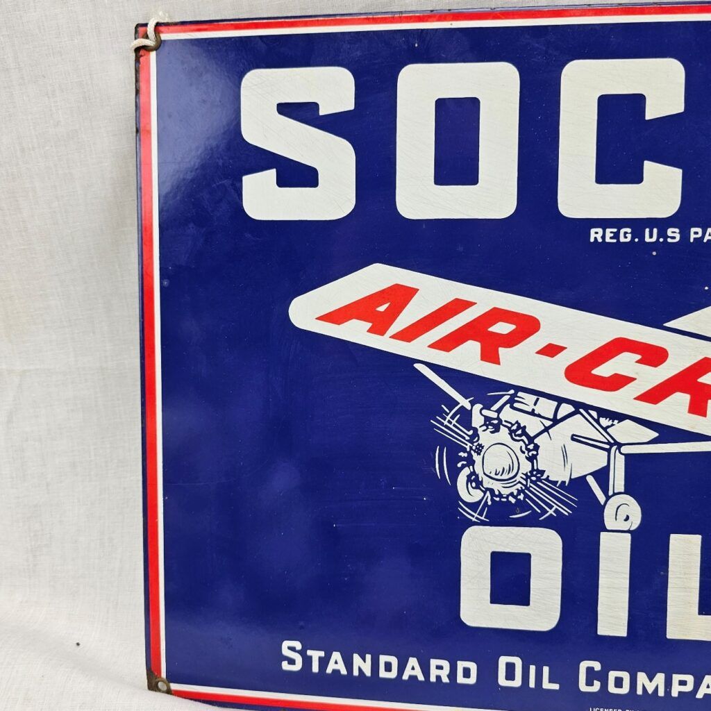 Vintage Enamel Socony Aircraft Oils Sign - Sally Antiques