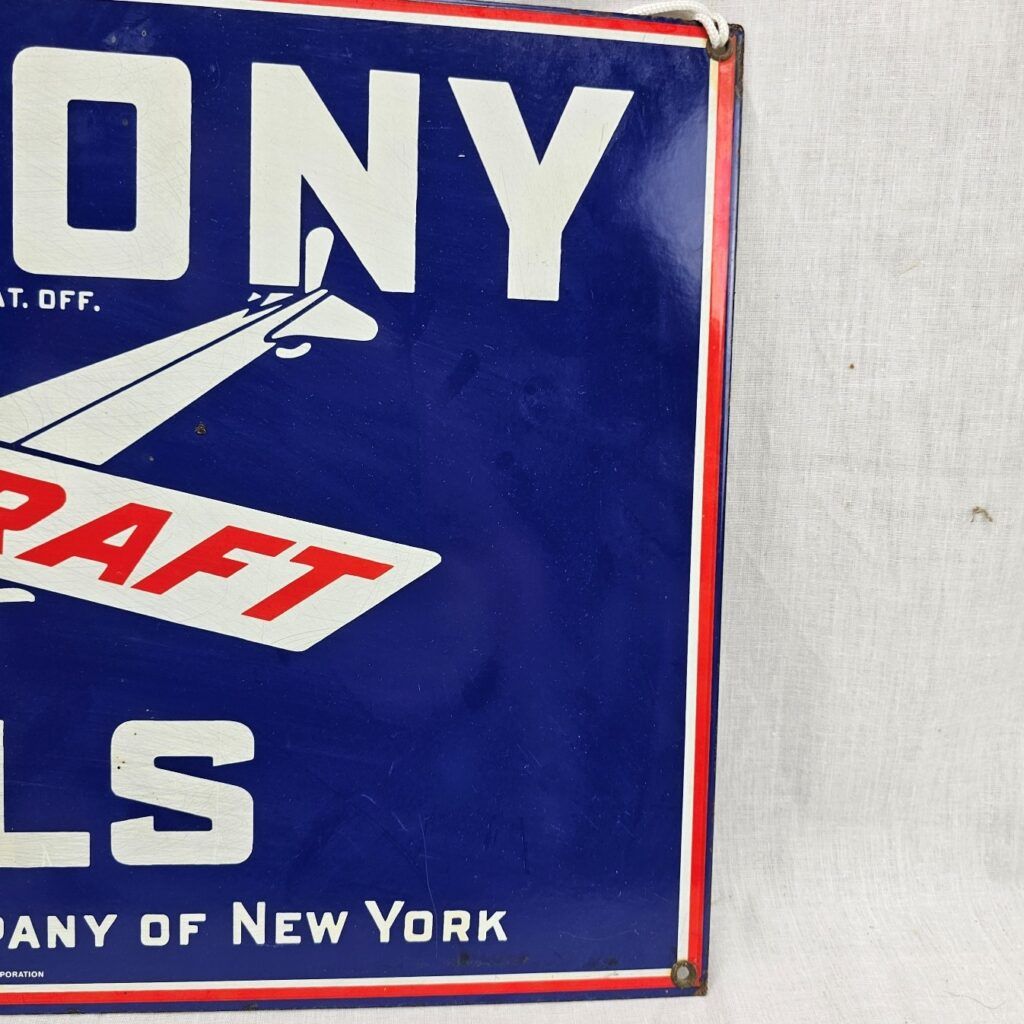 Vintage Enamel Socony Aircraft Oils Sign - Sally Antiques