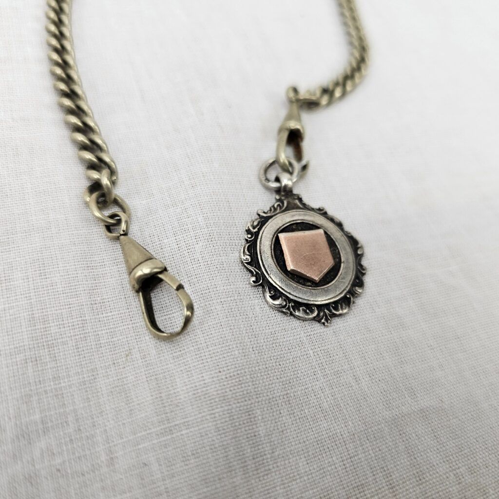 1920s Sterling Silver Albert Chain With Silver And Rose Gold Fob ...