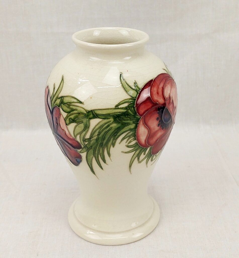 Boxed Moorcroft Cobalt White Ground Anemone Pattern Vase - Sally Antiques