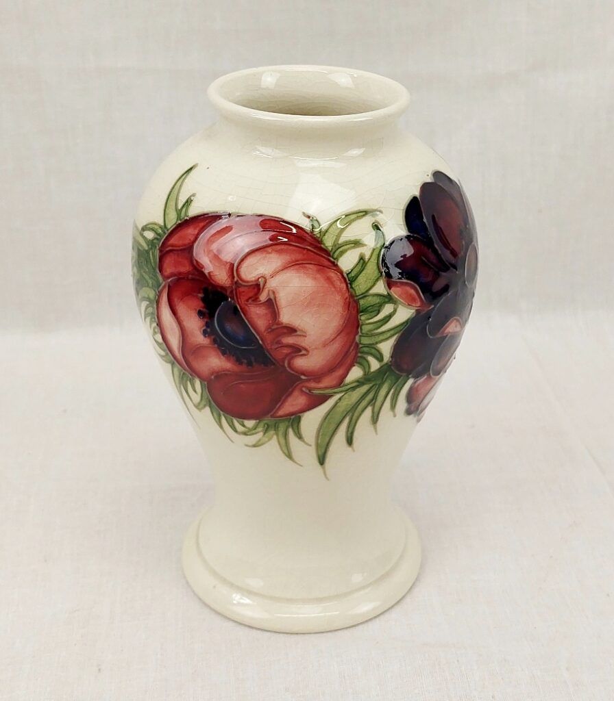 Boxed Moorcroft Cobalt White Ground Anemone Pattern Vase - Sally Antiques