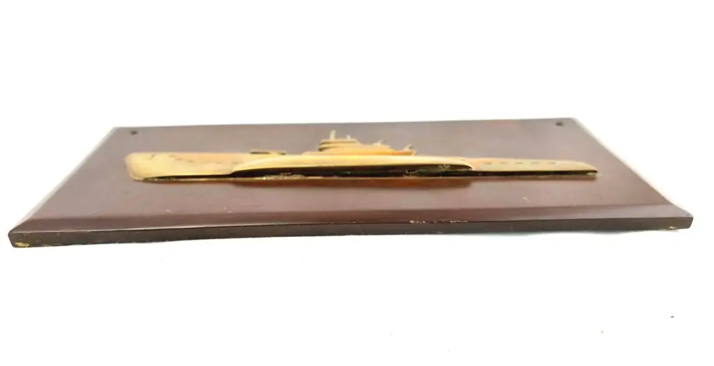 German, WW2, Type IX U-Boat - Small Brass Relief Plaque - Sally Antiques
