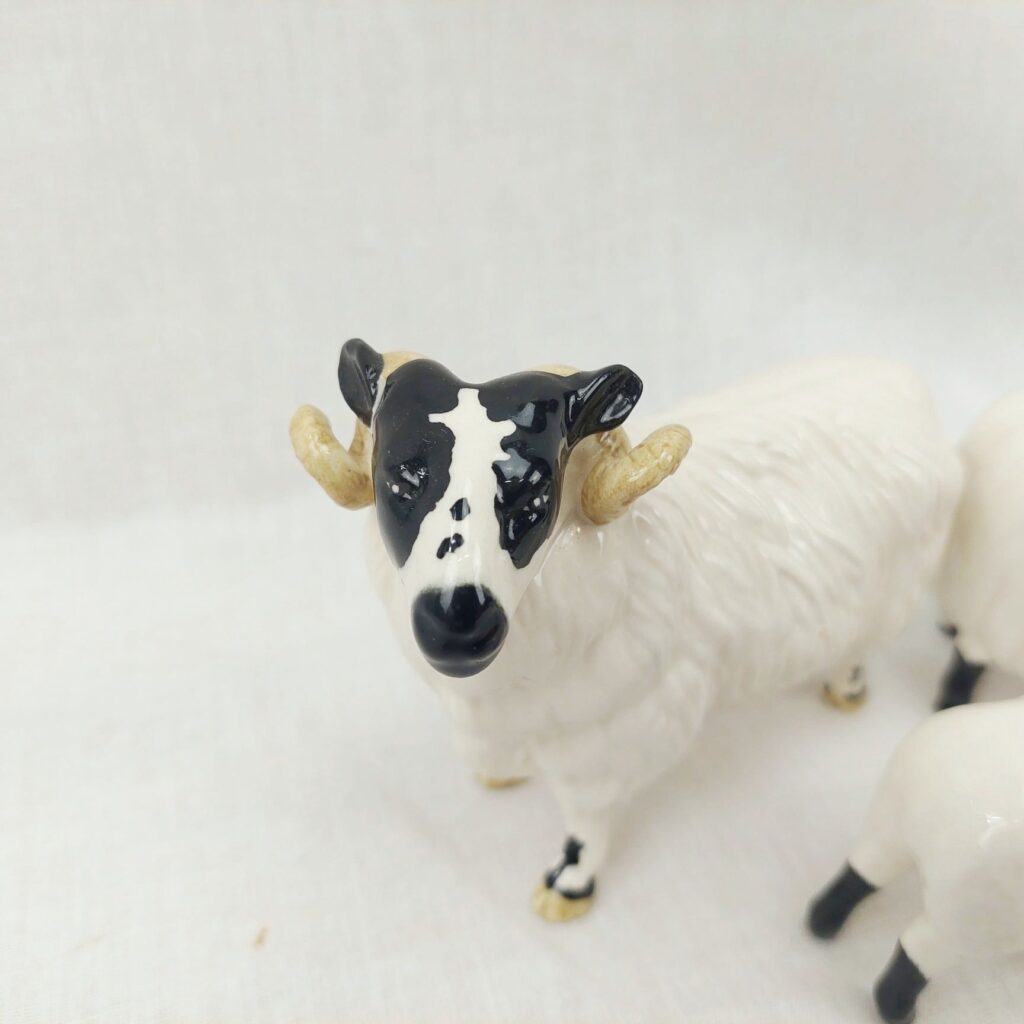 Vintage Beswick Black Faced Ram, Sheep & Lamb Figurine Set - Sally Antiques