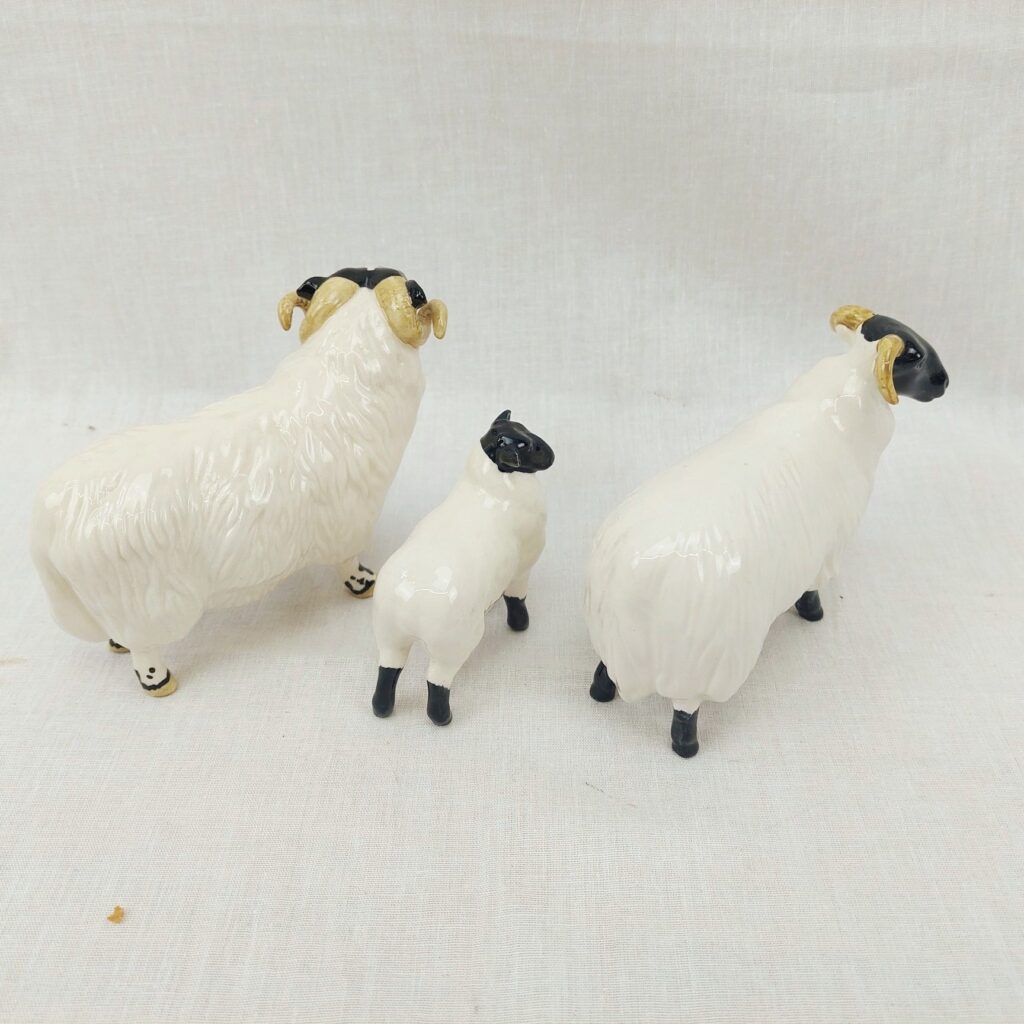 Vintage Beswick Black Faced Ram, Sheep & Lamb Figurine Set - Sally Antiques