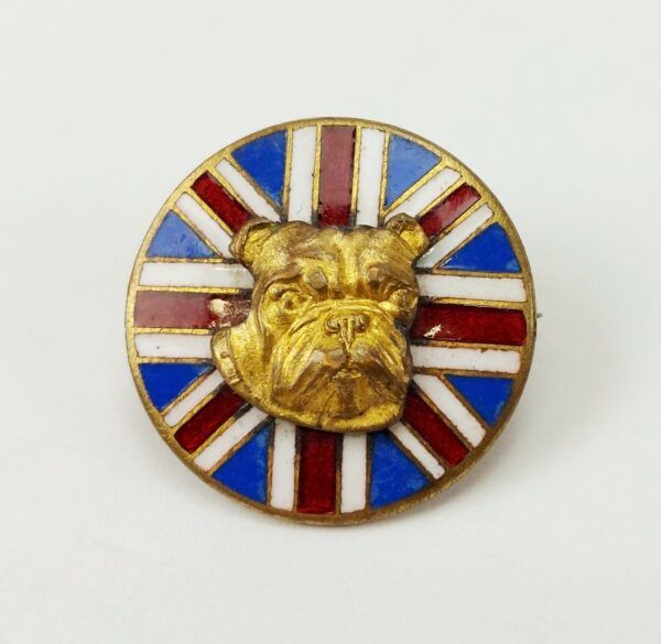 WW1 British Bulldog And Union Jack Enamel Badge - Sally Antiques