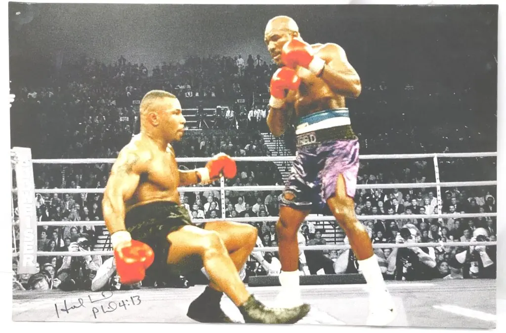 Evander Holyfield Vs Mike Tyson - Signed "KNOCKDOWN" Photograph, Nov ...