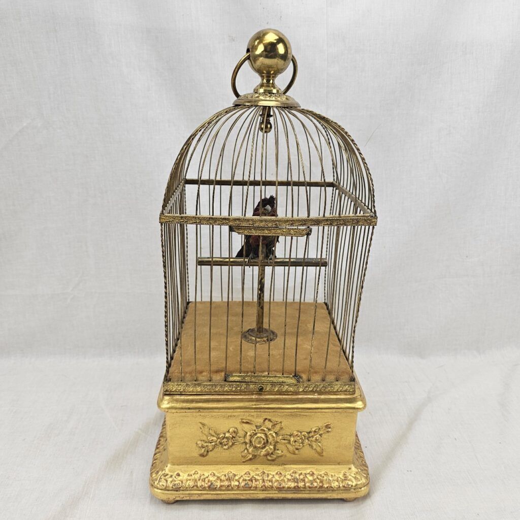 Large Mid Victorian Mechanical Gilt Brass Singing Bird Cage Automaton ...