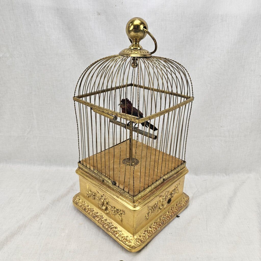 Large Mid Victorian Mechanical Gilt Brass Singing Bird Cage Automaton ...
