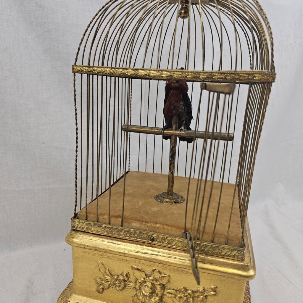 Large Mid Victorian Mechanical Gilt Brass Singing Bird Cage Automaton ...