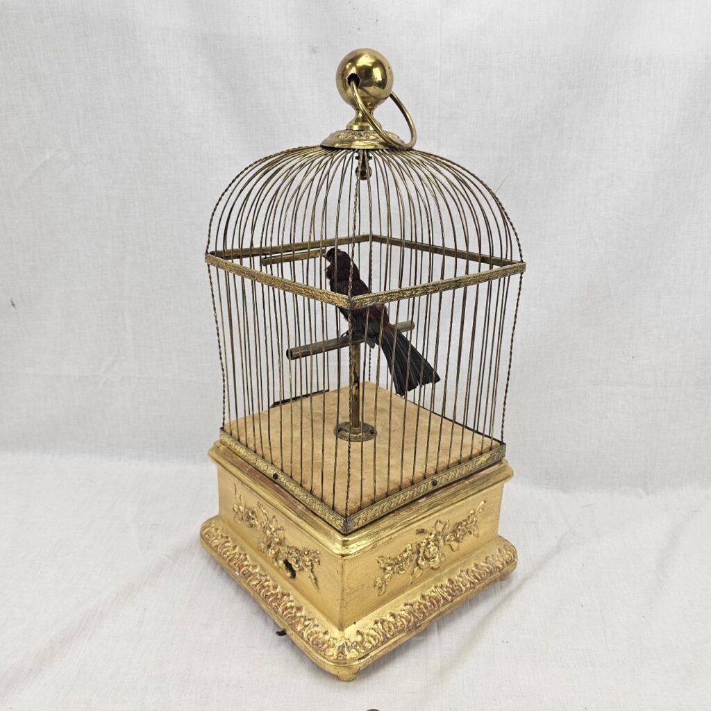 Large Mid Victorian Mechanical Gilt Brass Singing Bird Cage Automaton ...