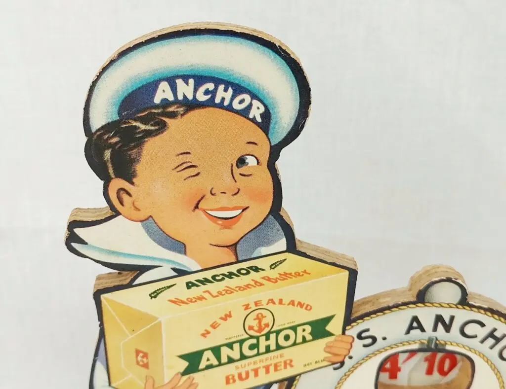 Rare Vintage Anchor Butter Sailor Moving Shop Display Sign - Sally Antiques