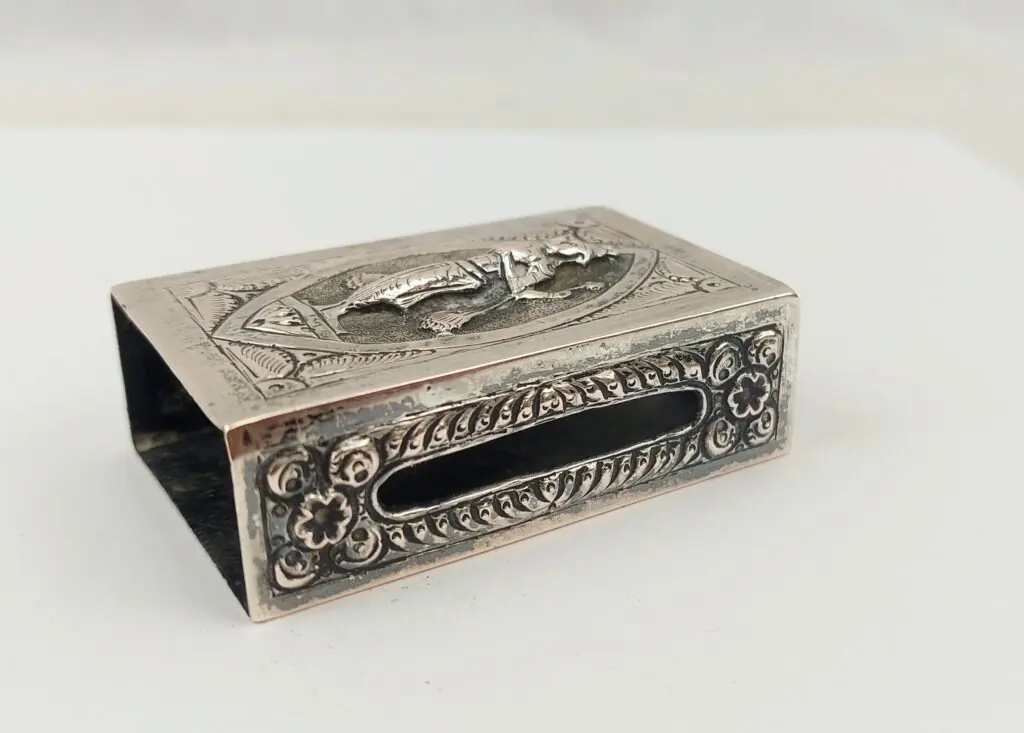 White Metal Silver Indian Themed Matchbox Holder - Sally Antiques