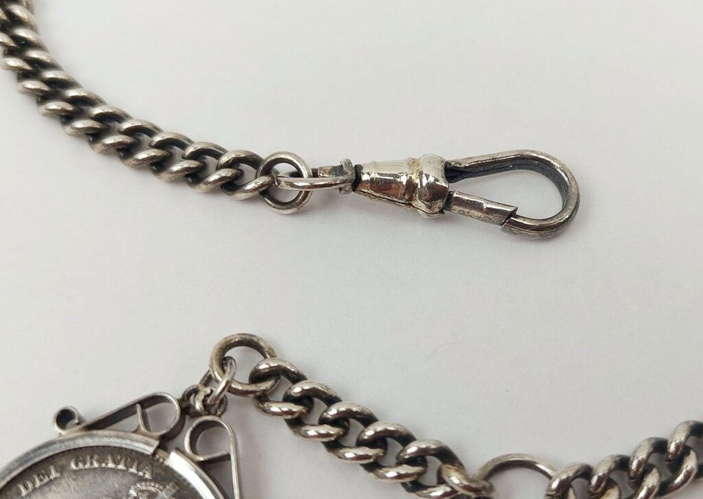 Silver Albert Watch Chain with Victorian Silver Coin Fob - Sally Antiques