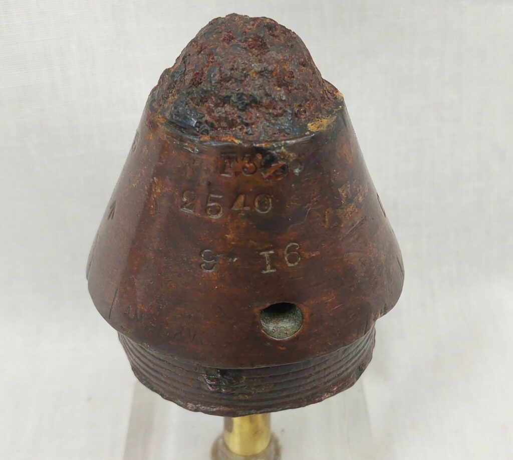 WW1 British 1916 Deville Wood Mounted Shell Fuse Head - Sally Antiques