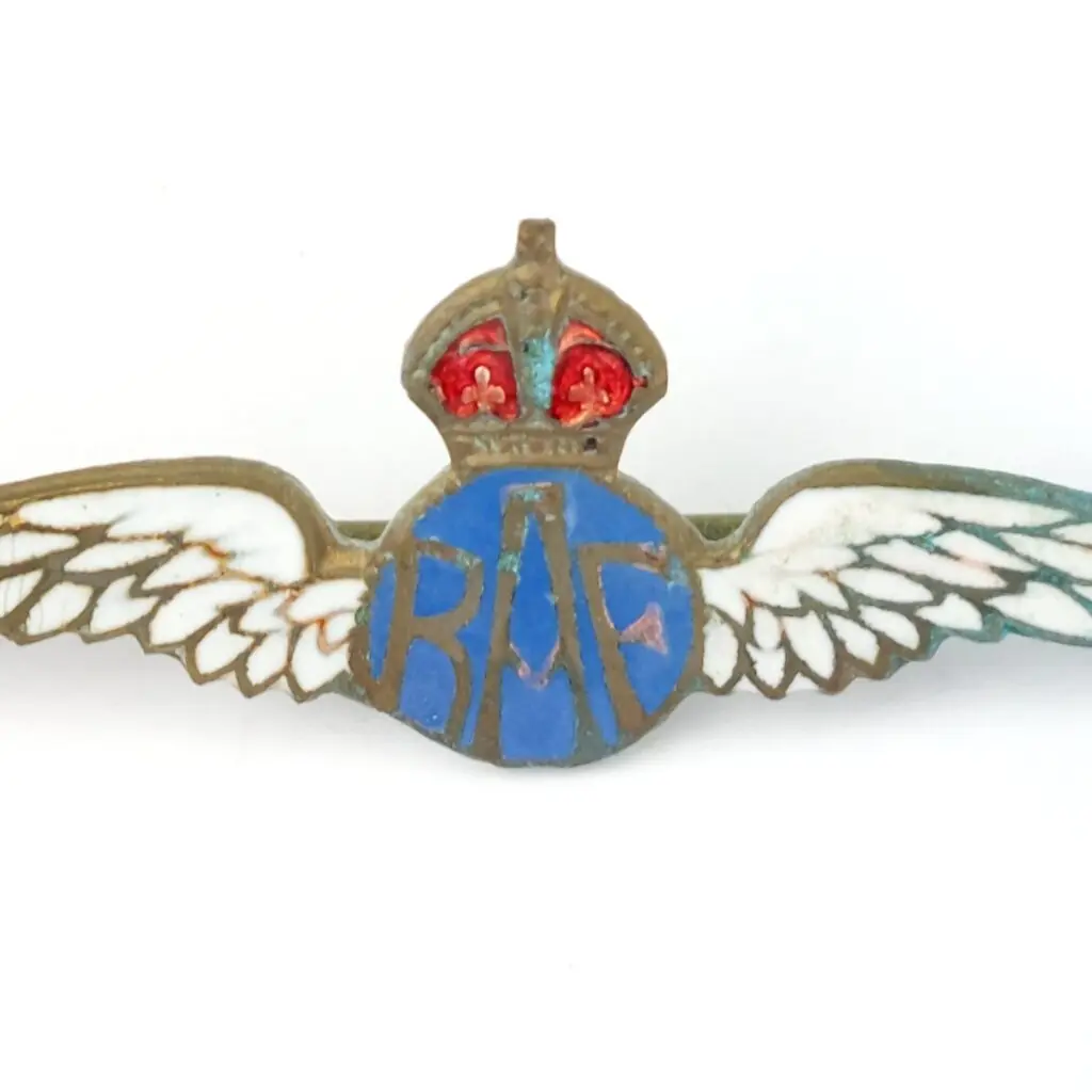 British, WWII, RAF Sweetheart Brooch, Enamel Pilot's Wings - Sally Antiques