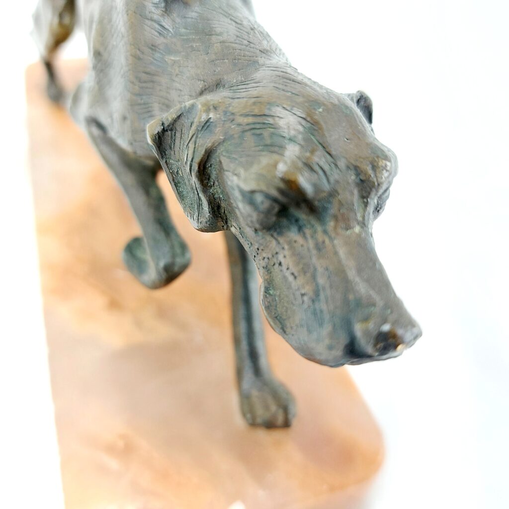 Pointer Dog Sculpture, Bronze on Quartz - Sally Antiques
