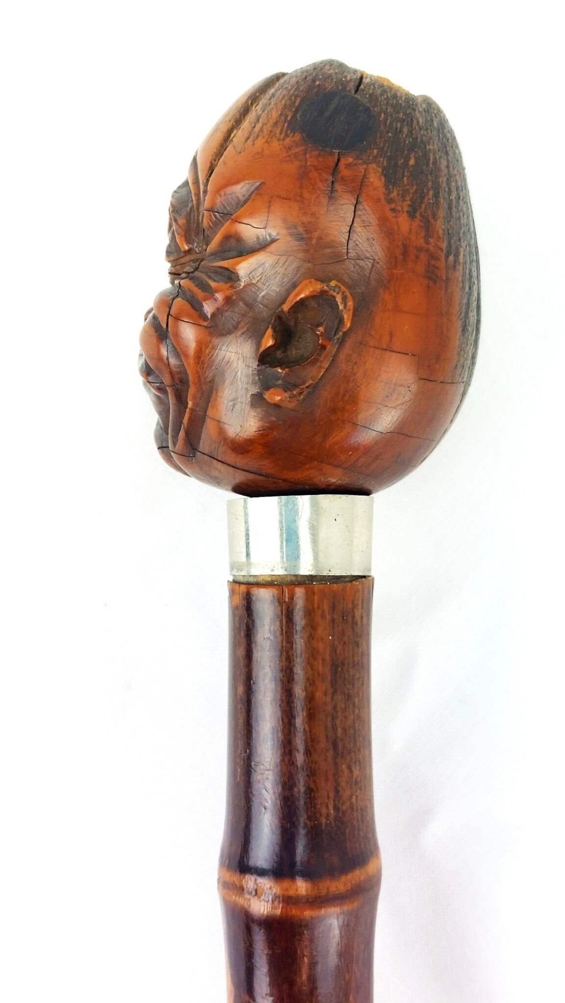 Victorian Walking Stick with Coquilla Nut Head Carved as a Man’s Face ...