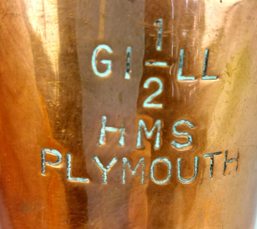 British, Royal Navy ½ Gill Copper Rum Measure – Engraved HMS Plymouth ...
