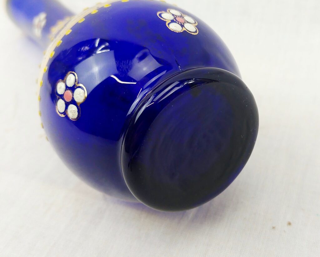 Victorian Bristol Blue Enamelled Glass Vase - Sally Antiques