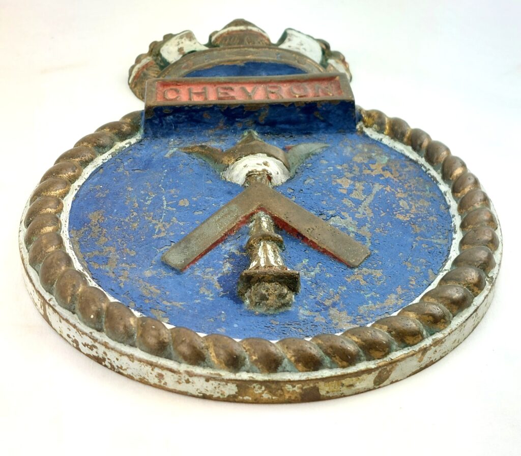British, HMS Chevron – Cast Bronze-Alloy Royal Navy Ship’s Screen Crest ...