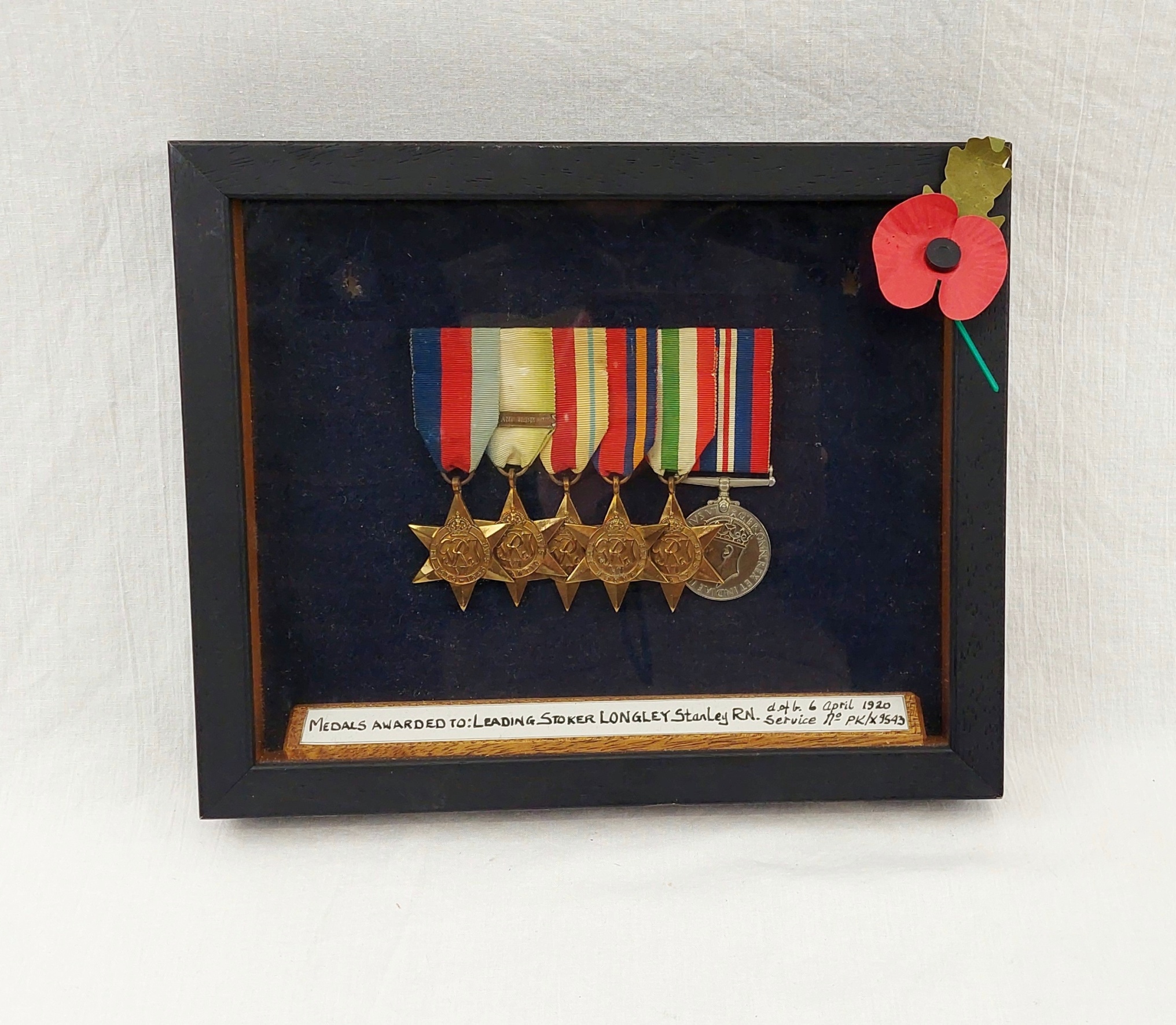Framed Display Of 6 WW2 Medals Awarded To Leading Stoker Stanley ...
