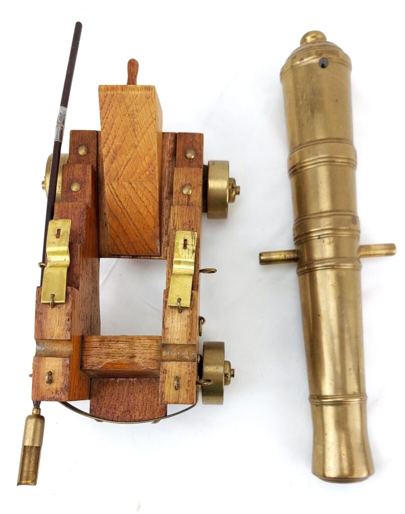 British, 18th Century, Solid Brass Naval Model Cannon on Wooden Truck ...